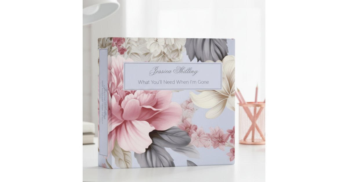 Shabby Chic Peri & Pink Floral End of Life Planner 3 Ring Binder | Zazzle