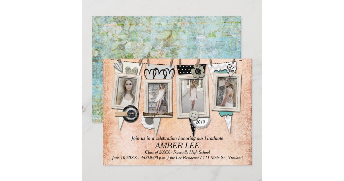 Shabby Chic Photo Graduation Party Invitation | Zazzle