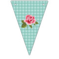 Shabby Chic Pink Aqua Floral Bunting Flag | Zazzle