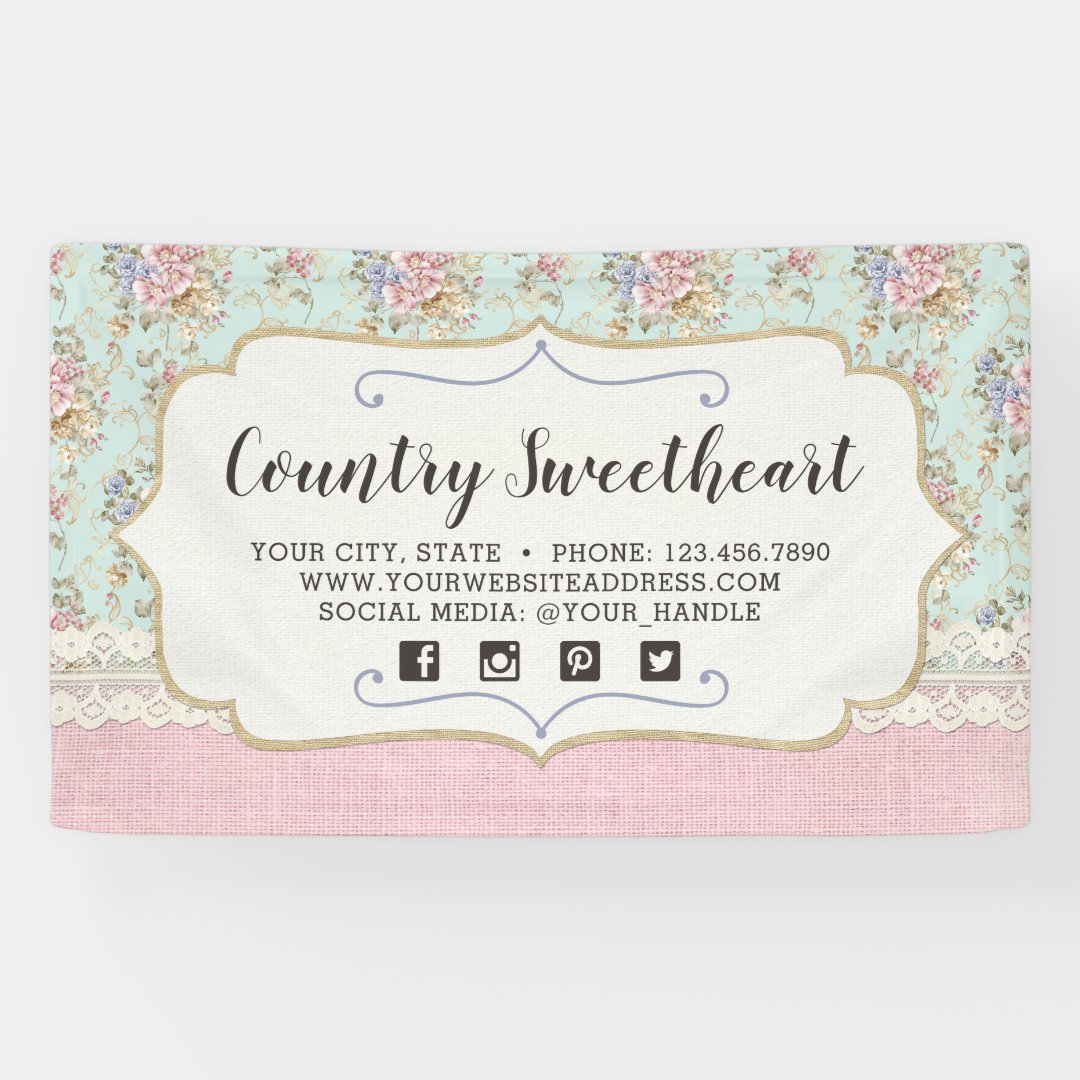Shabby Chic Pink Floral Vintage Farmhouse Boutique Banner | Zazzle