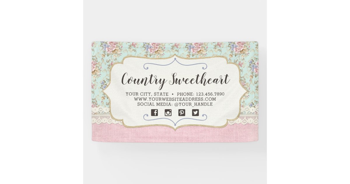Shabby Chic Pink Floral Vintage Farmhouse Boutique Banner | Zazzle