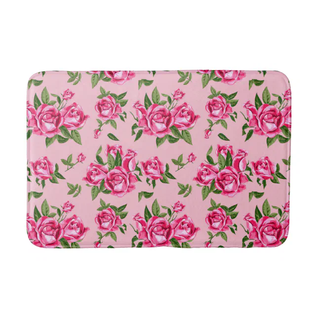 Shabby Chic Pink Rose Pattern Roses Bath Mat | Zazzle
