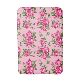 Shabby Chic Pink Rose Pattern Roses Bath Mat | Zazzle