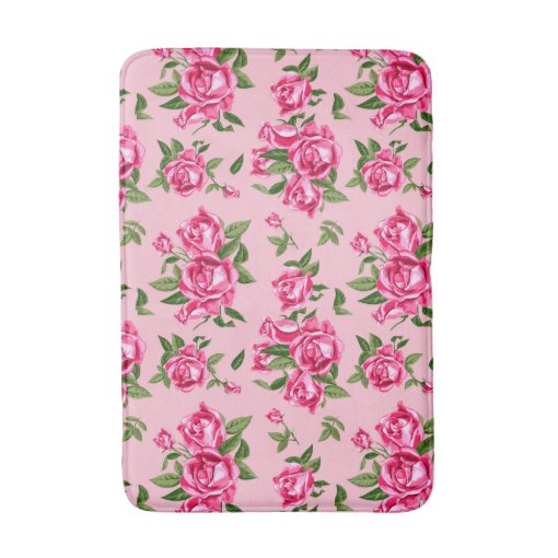 Shabby Chic Pink Rose Pattern Roses Bath Mat | Zazzle