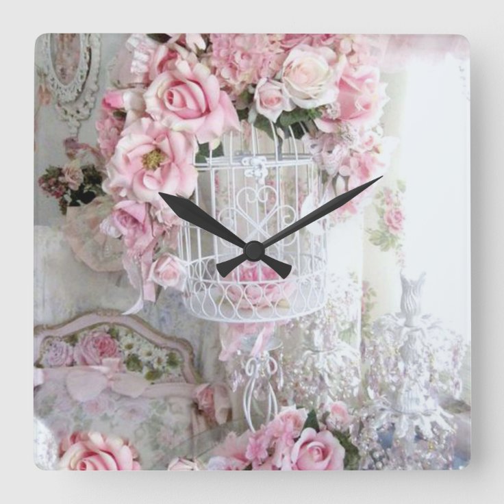 Shabby Chic Pink Rose Wall Clock | Zazzle