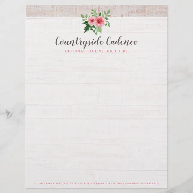 Shabby Chic Pink Roses on Rustic Country Barn Wood Letterhead | Zazzle