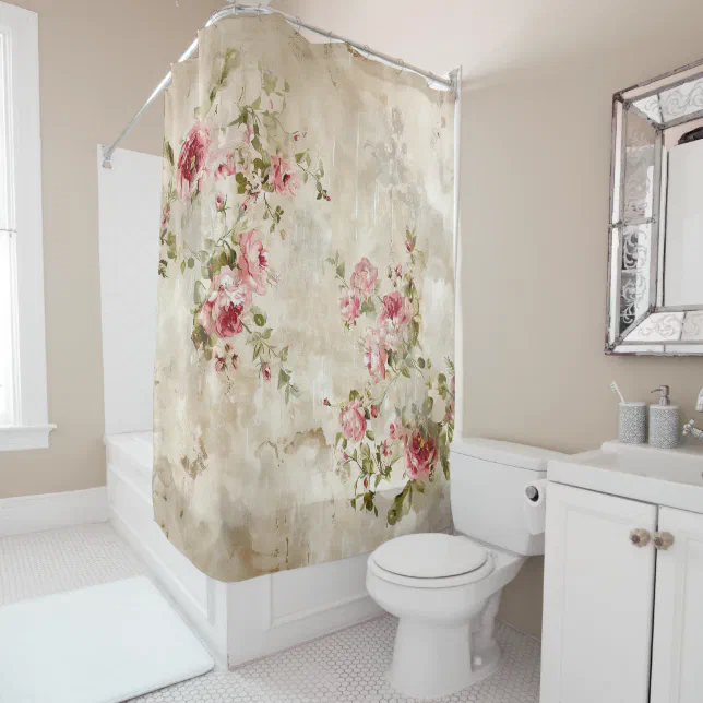Shabby Chic Pink Roses Shower Curtain | Zazzle