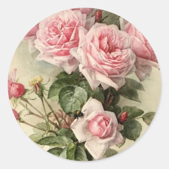 Shabby Chic Pink Victorian Roses Classic Round Sticker | Zazzle.com