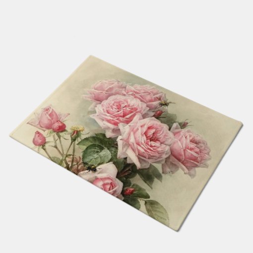 Shabby Chic Pink Victorian Roses Doormat | Zazzle