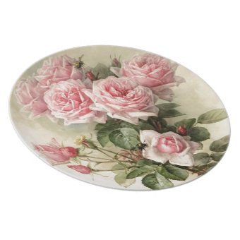 Shabby Chic Pink Victorian Roses Melamine Plate | Zazzle