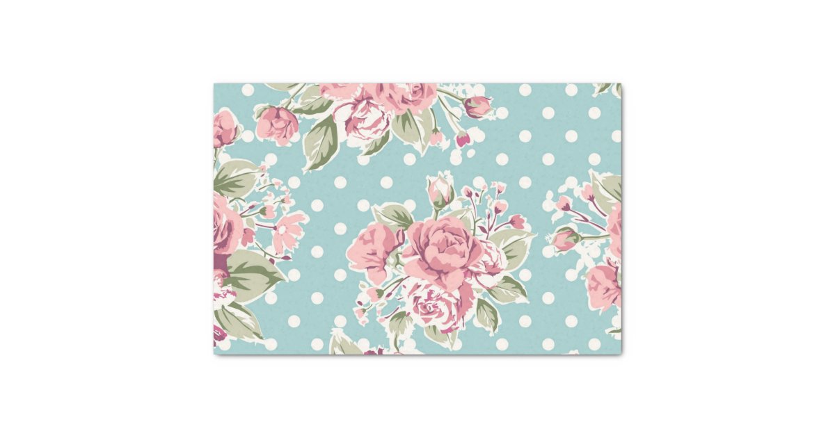 shabby chic,polka dots, pink roses, vintage,cute,v tissue paper | Zazzle
