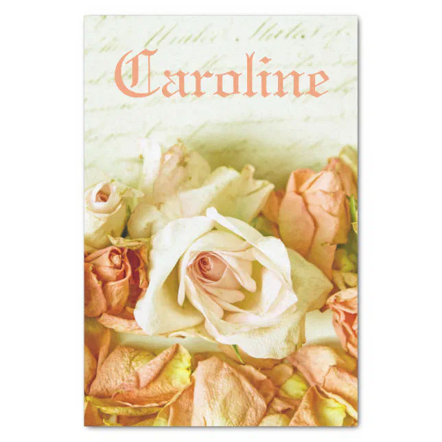 Shabby Chic Romantic Peach Roses Personalized Name Tissue Paper | Zazzle