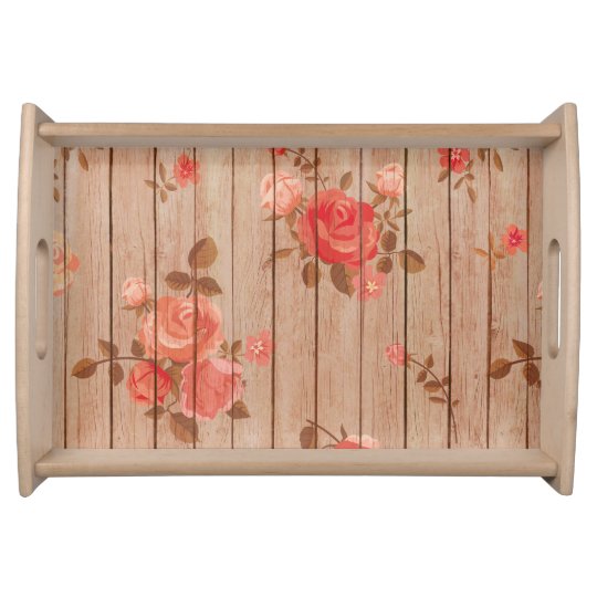 shabby chic rose and wood serving tray | Zazzle.com