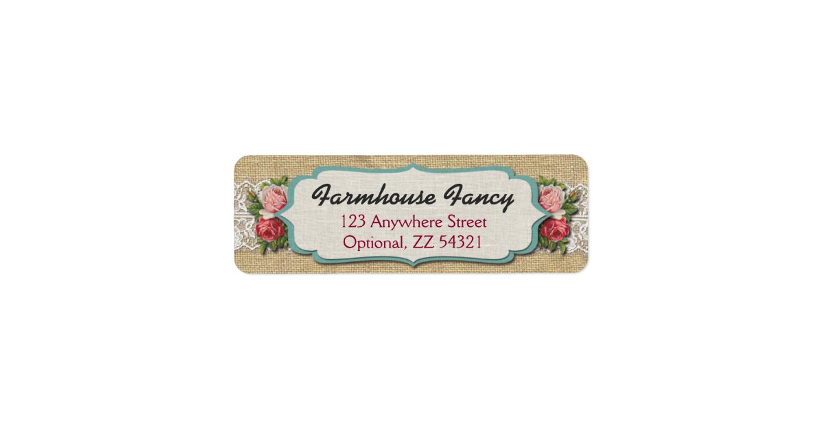 Shabby Chic Roses & Rustic Burlap Return Address Label | Zazzle
