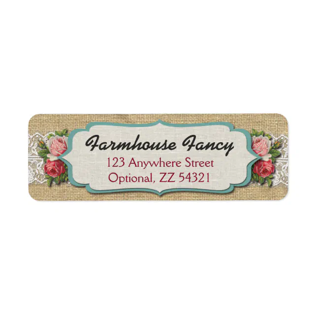 Shabby Chic Roses & Rustic Burlap Return Address Label | Zazzle