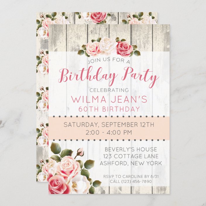 Shabby Chic Roses Rustic Wood Birthday Invitation | Zazzle.com