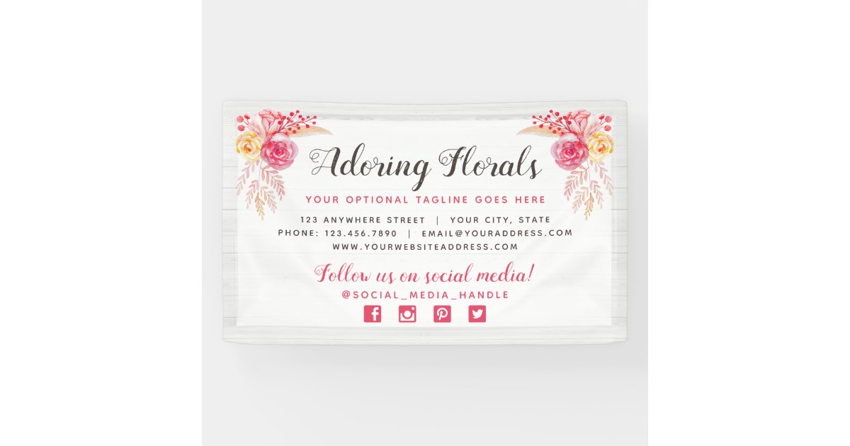 Shabby Chic Roses & Rustic Wood Blush Pink Floral Banner | Zazzle