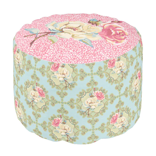 Shabby Chic Roses - vintage pastel Pouf | Zazzle