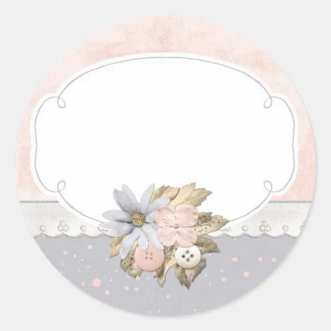 Shabby Chic Rustic Floral Sewing Buttons Boutique Classic Round Sticker ...