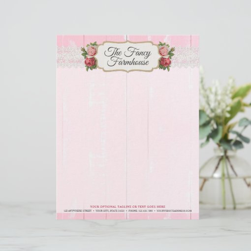 Shabby Chic Rustic Wood Pink Floral Vintage Roses Letterhead | Zazzle