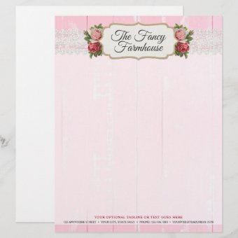 Shabby Chic Rustic Wood Pink Floral Vintage Roses Letterhead | Zazzle