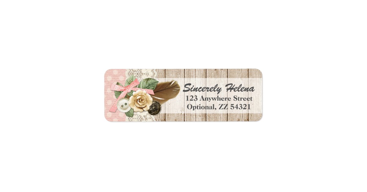 Shabby Chic Rustic Wood, Vintage Lace & Feather Label | Zazzle