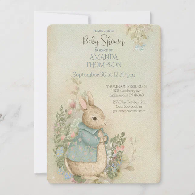 Shabby Chic Spring Rabbit Baby Shower Invitation | Zazzle