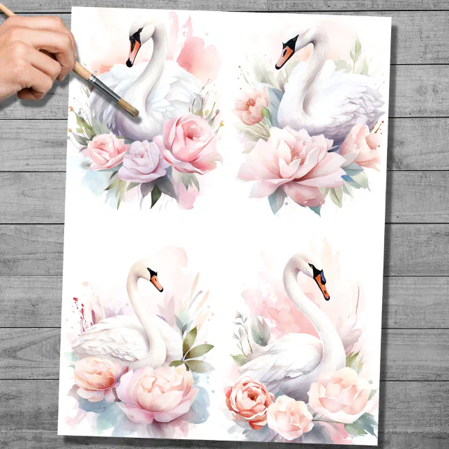 Shabby Chic Swan Collage 1 Decoupage Paper | Zazzle