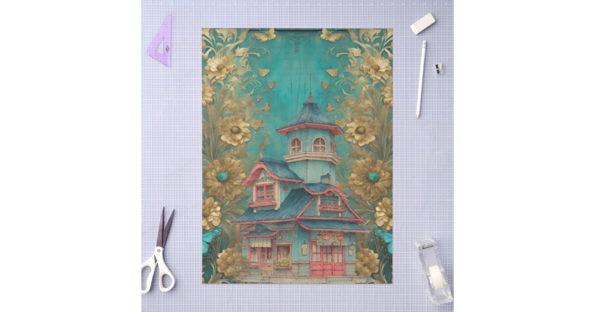 Shabby Chic Teal Floral Pagoda Craft Tissue Paper | Zazzle