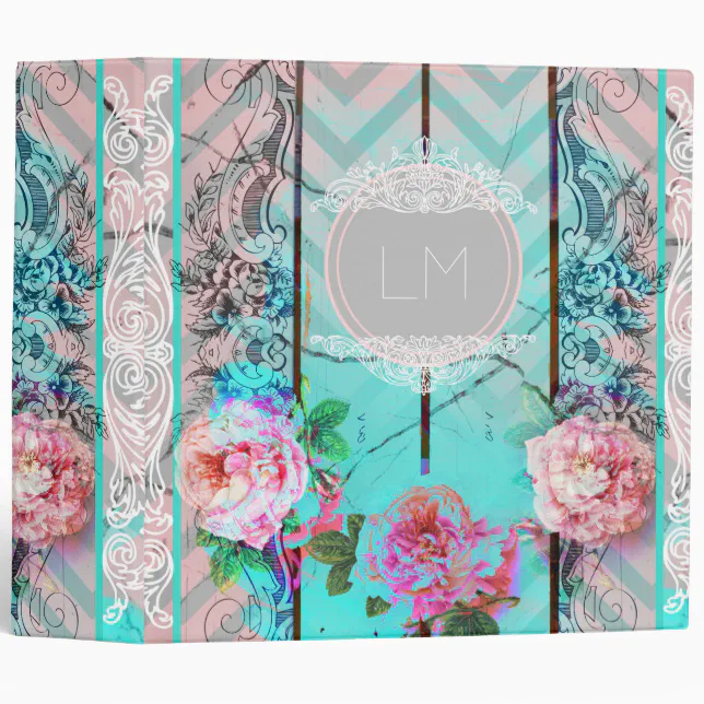 Shabby Chic Victorian Chevron Floral 3 Ring Binder | Zazzle
