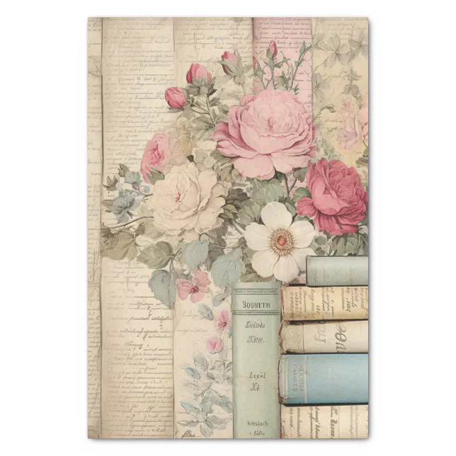 Shabby Chic Vintage Pink Roses Antique Books Tissue Paper | Zazzle