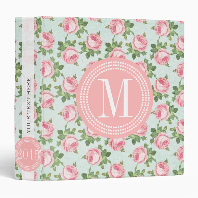 Shabby & Chic Vintage Rose Floral Personalized 3 Ring Binder | Zazzle