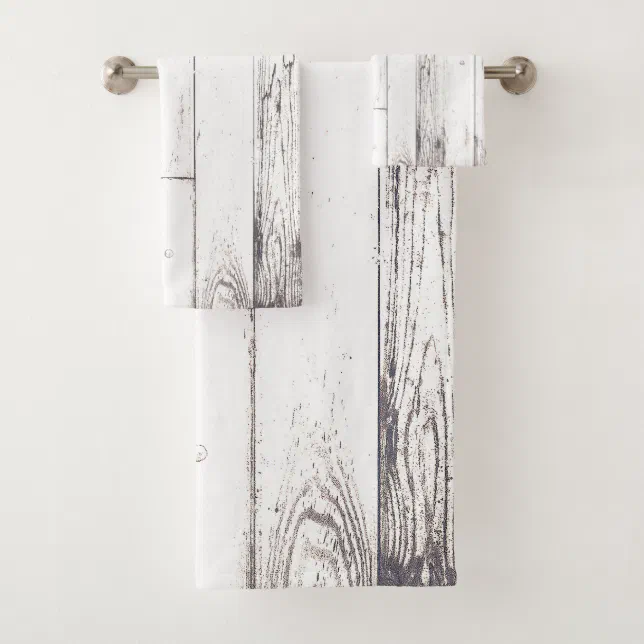 Shabby Chic White Wood Rustic Farmhouse Barn Bath Towel Set | Zazzle