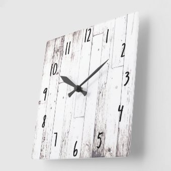 Shabby Chic White Wood Rustic Farmhouse Barn Square Wall Clock | Zazzle