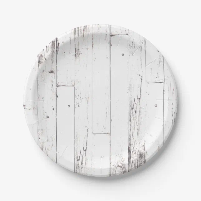 Shabby Chic White Wood Rustic Farmhouse Party Paper Plates | Zazzle