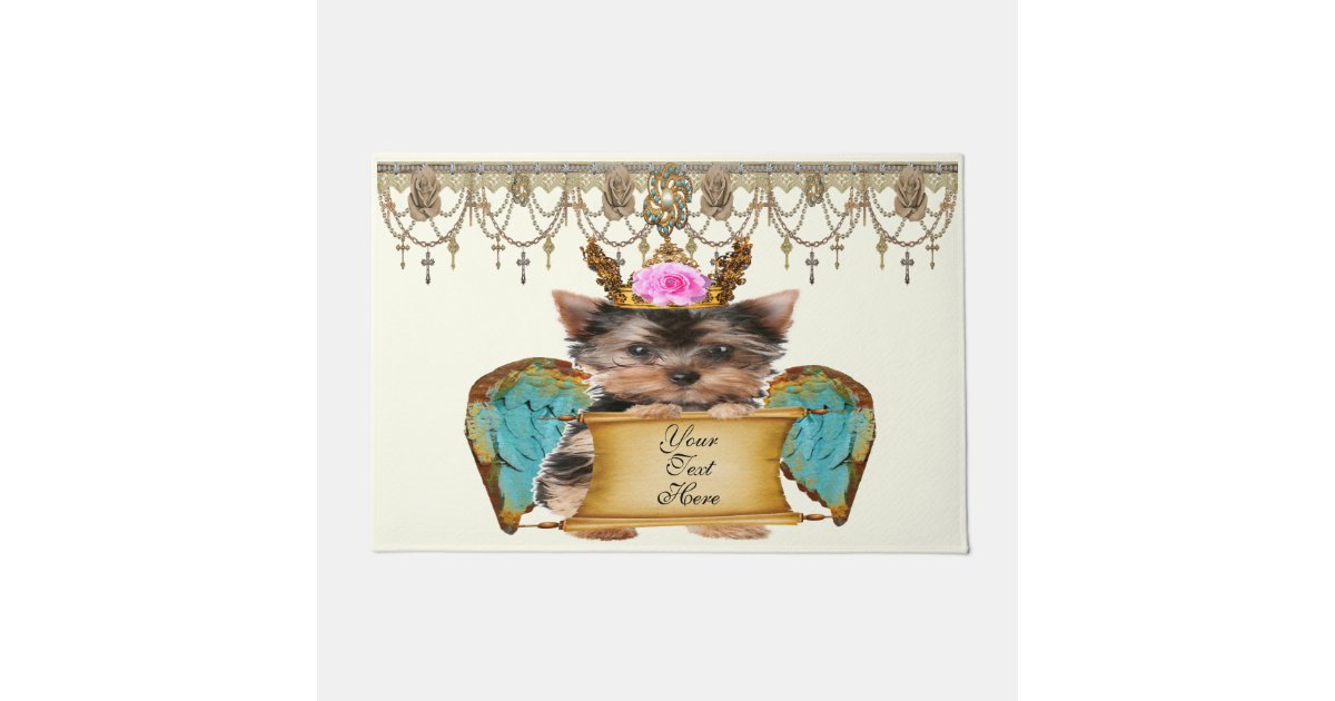 Shabby Chic Yorkie Angel Puppy Dog Create Your Own Doormat | Zazzle
