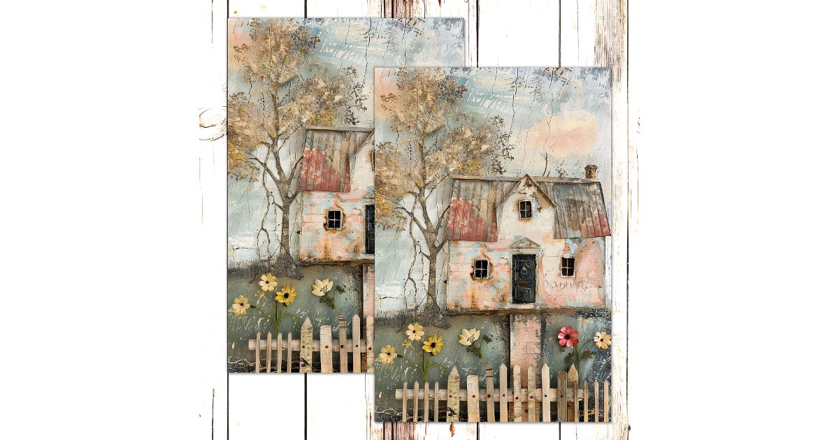 SHABBY COUNTRY FARMHOUSE MIXED MEDIA DECOUPAGE TISSUE PAPER | Zazzle