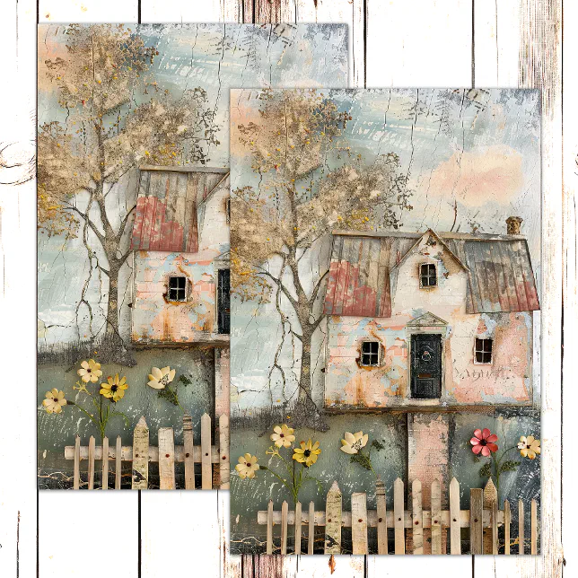 SHABBY COUNTRY FARMHOUSE MIXED MEDIA DECOUPAGE TISSUE PAPER | Zazzle