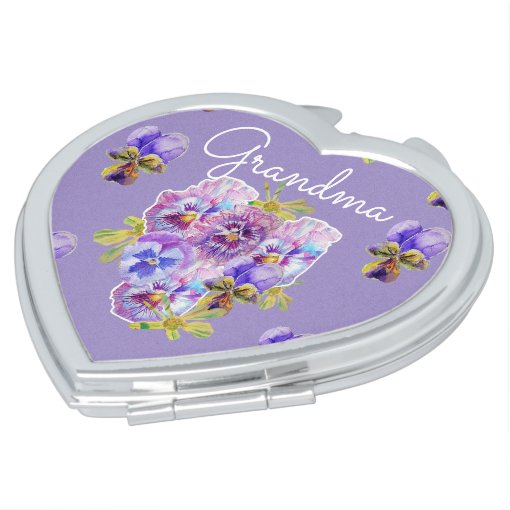 Shabby floral Purple Pansy Grandma Compact Mirror | Zazzle
