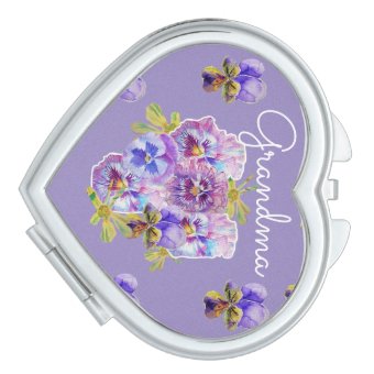 Shabby floral Purple Pansy Grandma Compact Mirror | Zazzle