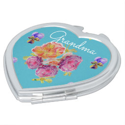 Shabby floral Teal Rose Grandma Compact Mirror | Zazzle