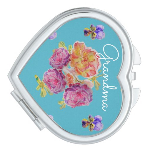 Shabby floral Teal Rose Grandma Compact Mirror | Zazzle