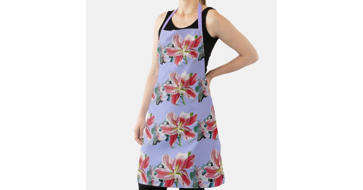 Shabby Flower Red lilac Lily floral Kitchen Apron | Zazzle