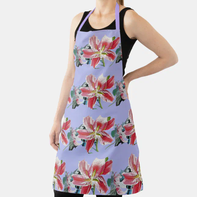 Shabby Flower Red lilac Lily floral Kitchen Apron | Zazzle