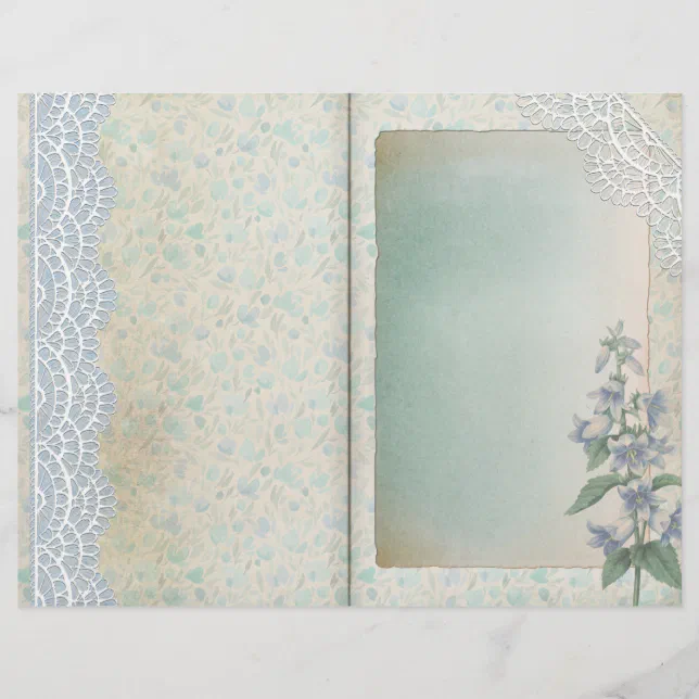 Shabby Lace Blue Floral Journal Page | Zazzle