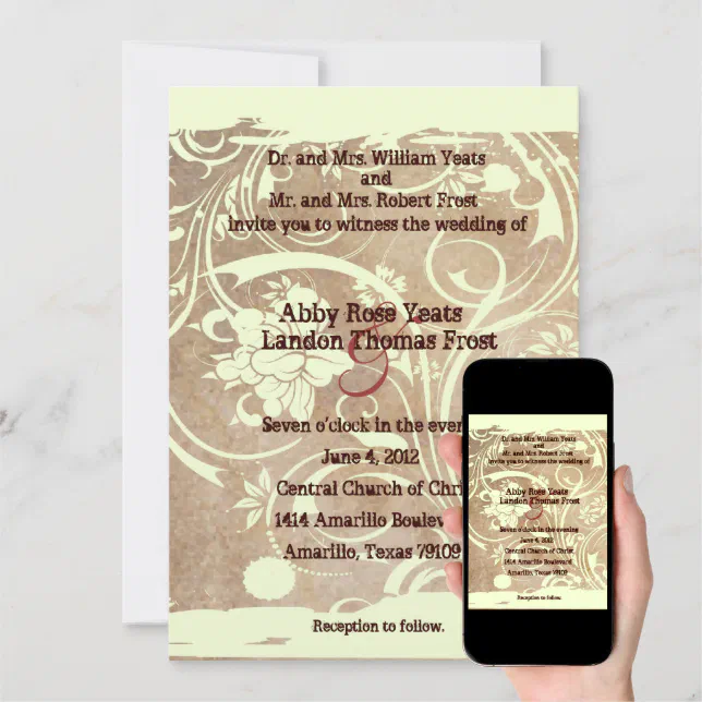 Shabby Parchment Wedding Invitation | Zazzle