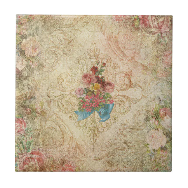 Shabby Vintage Floral Tile | Zazzle