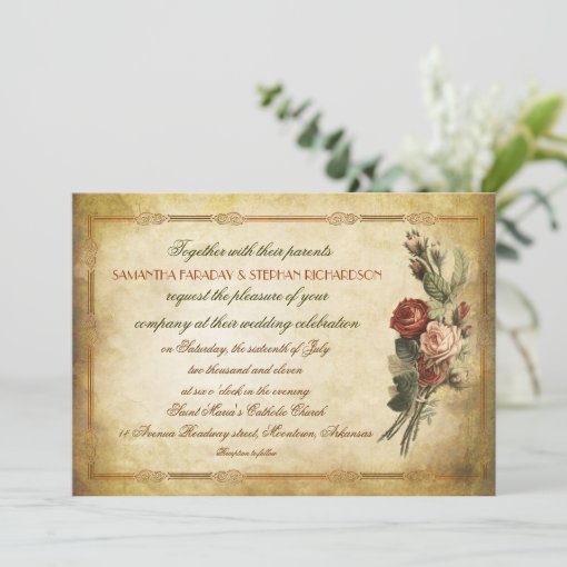 shabby vintage old paper wedding invitations | Zazzle