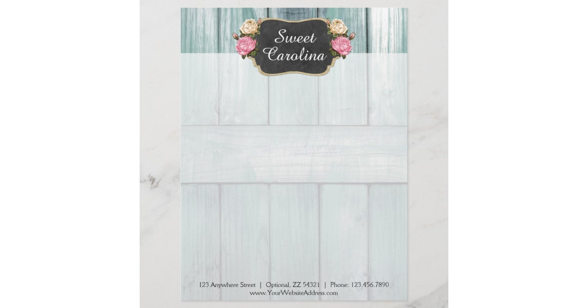 Shabby Vintage Roses Rustic Country Chalkboard Letterhead | Zazzle