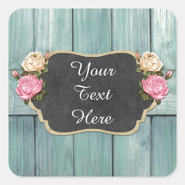 Shabby Vintage Roses Rustic Country Chalkboard Square Sticker | Zazzle